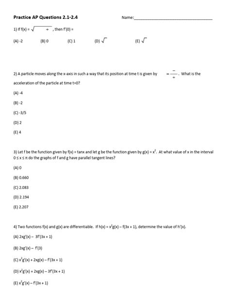 Ap Questions Chapter 2 1 2 4 Pdf Derivative Differential Geometry
