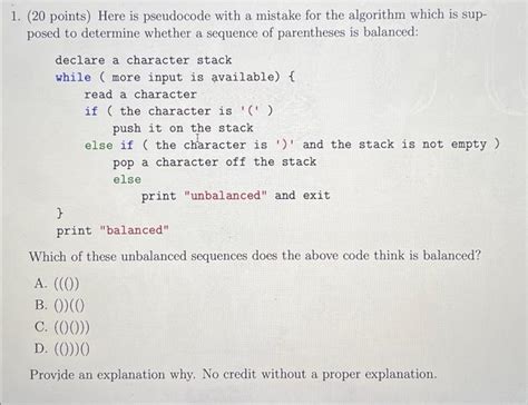 Solved 1 20 Points Here Is Pseudocode With A Mistake For