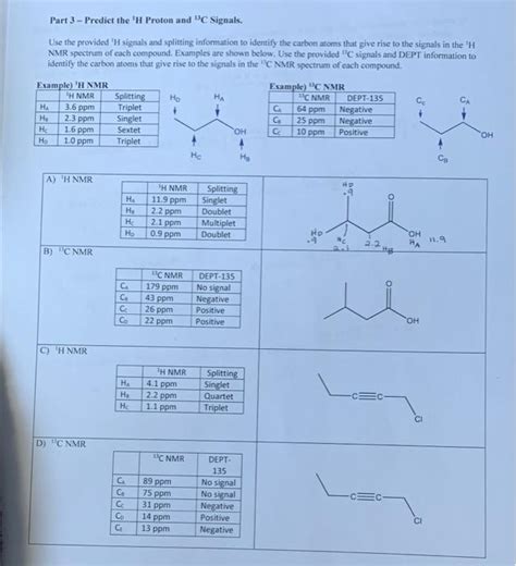 Solved Part 3 Predict The H Proton And C Signals Use The Chegg Com