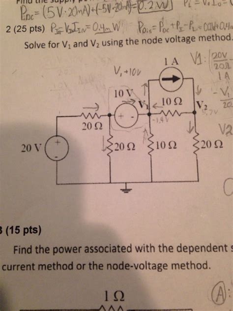 solved solve for v1 and v2 using node voltage v1 1 4 v2