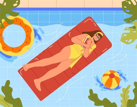 Premium Vector Woman On Pool Float Vector Concept