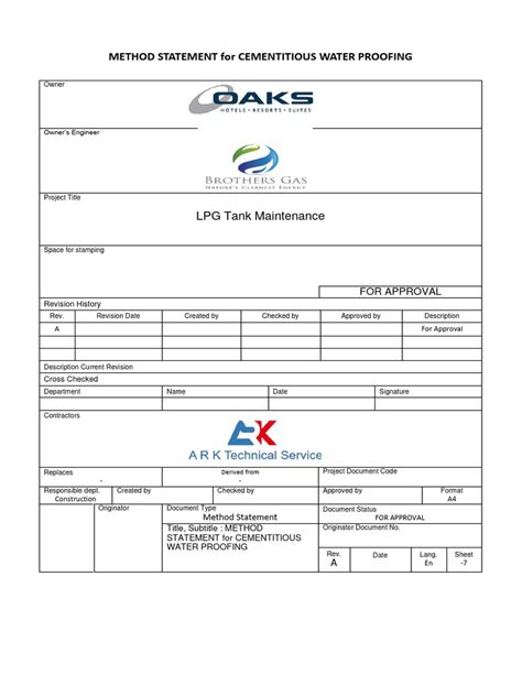Method Statement Waterproofing Pdf Water Coating