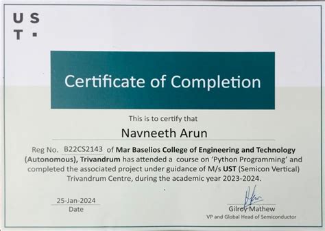 Navneeth Arun On Linkedin Pythonprogramming Ust Handsonlearning