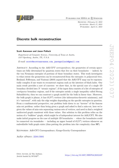 Pdf Discrete Bulk Reconstruction