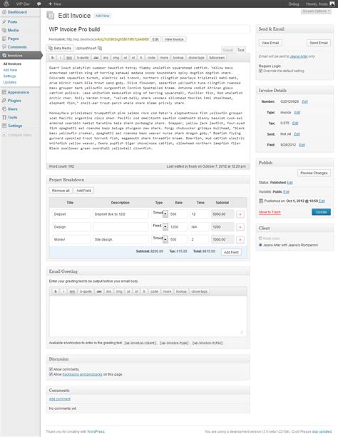 wp invoice pro edit invoice page frosty media
