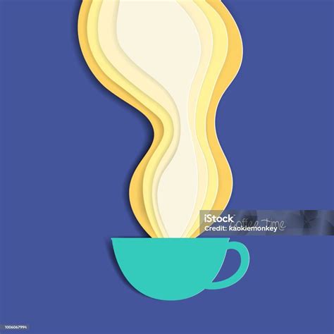 종이와 3d 커피 컵 추상 배경 잘라 모양 디자인 비즈니스 프레 젠 테이 션 전단지 포스터 컵에 대한 스톡 벡터 아트 및 기타 이미지 Istock