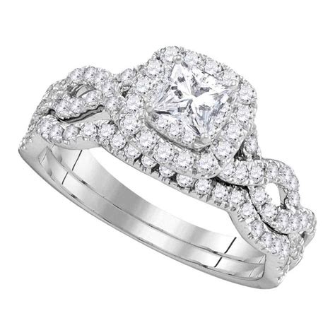 14kt White Gold Womens Princess Diamond Twist Bridal Wedding Engagement