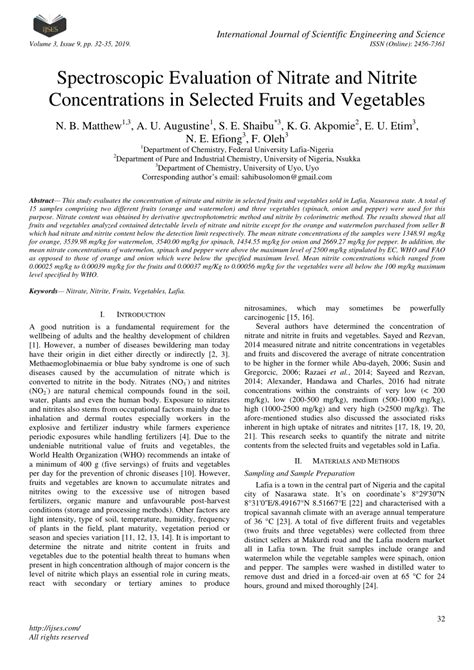 Pdf Spectroscopic Evaluation Of Nitrate And Nitrite Concentrations In Selected Fruits And