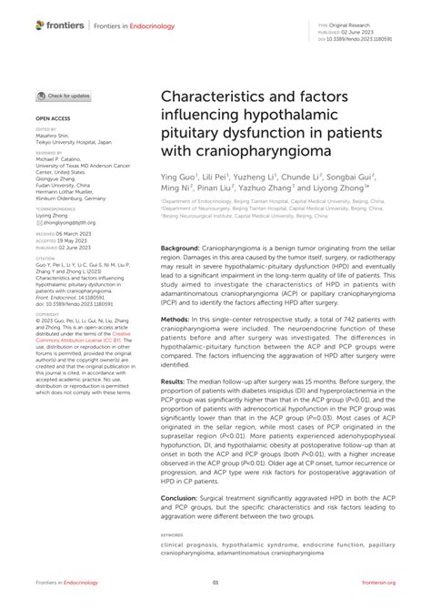 Pdf Characteristics And Factors Influencing Hypothalamic Pituitary Dysfunction In Patients