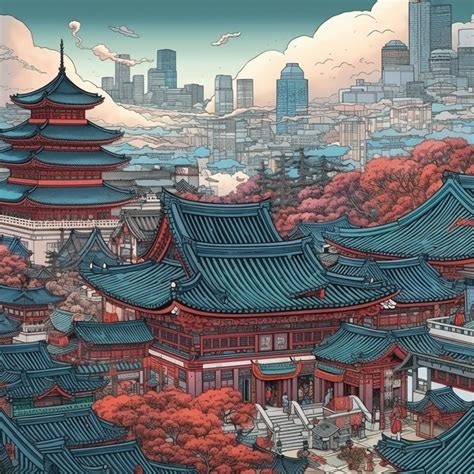 Japan Dichotomy Ancient Meets Modern Elegance Pocket Square Wilmok