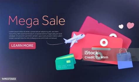 비행기 신용카드 쇼핑백 배경에 격리된 하트가 있는 3d 바우처 텍스트가 있는 배너 디자인과 여행 예약 쇼핑을 위한 클릭 유도문안 3d 벡터 그림입니다 비행기 티켓에 대한