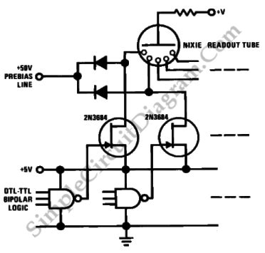 JFET Nixie Tube Driver Simple Circuit Diagram