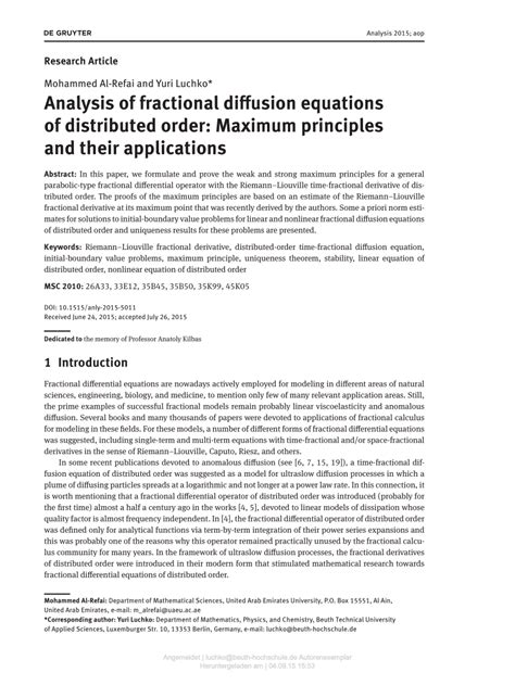 Pdf Analysis Of Fractional Diffusion Equations Of Distributed Order