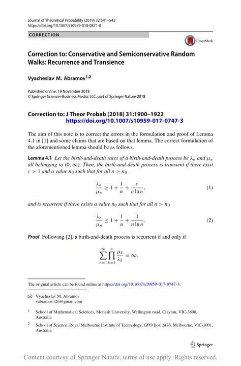 Correction To Conservative And Semiconservative Random Walks