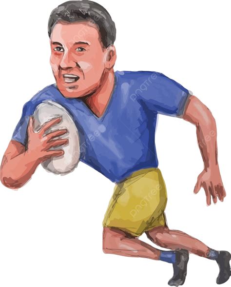 Jogador De Rugby Correndo Bola Caricatura Jogador Vista Frontal