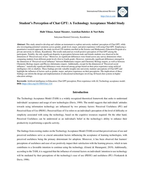 (PDF) Student's Perception of Chat GPT: A Technology Acceptance Model Study