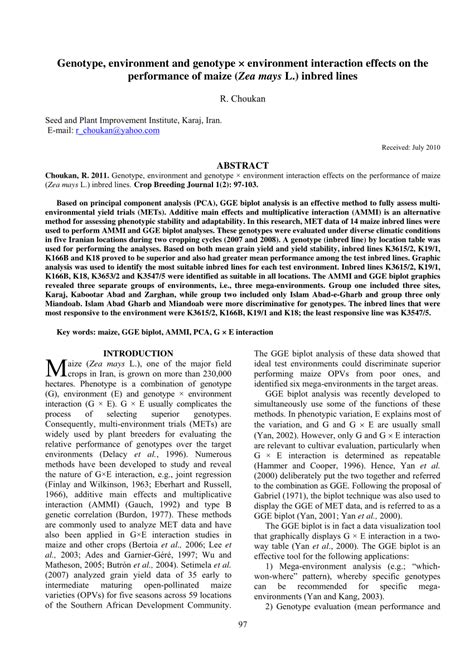 Pdf Genotype Environment And Genotype × Environment Interaction Effects On The Performance Of