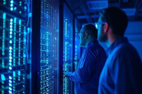 Premium Photo Two Young Technicians Working In Datacenter Server Room With Ai Generated
