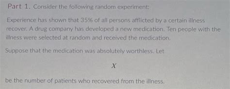Solved Part 1 Consider The Following Random Experiment