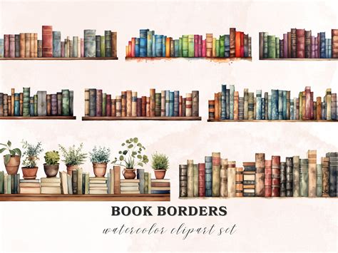 Rows Of Books Clipart Vintage Book Borders Clipart Bundle Library