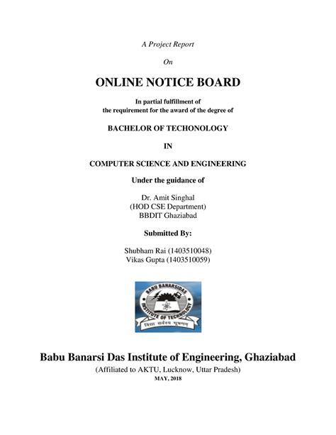 Ilide Summary Computer Science A Project Report On ONLINE NOTICE BOARD In Partial