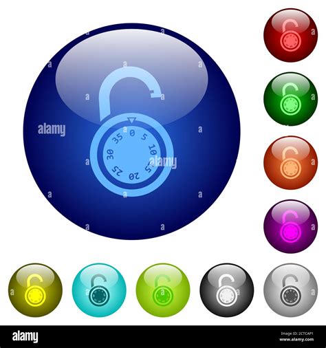 Unlocked Round Combination Lock Icons On Round Glass Buttons In Multiple Colors Arranged Layer