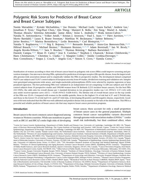 Pdf Polygenic Risk Scores For Prediction Of Breast Cancer And Breast