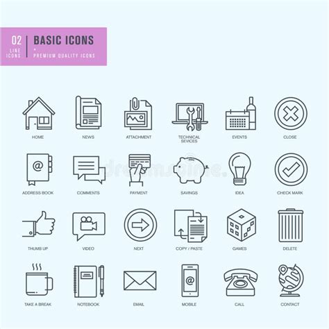 Thin Line Icons Set Universal Icons For Website And App Design Stock Vector Illustration Of