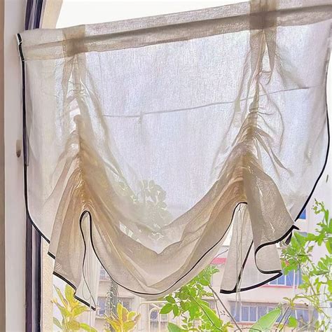 Natural Style Linen Tie Up Curtain With Black Border Design Breathable
