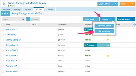 accessing the survey results in modules trakstar learn