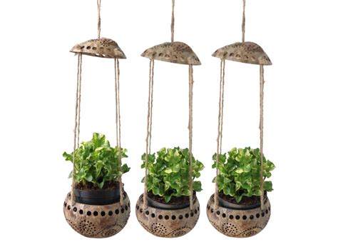 Garden Decorative Set of 3 Coconut Shell Hanging Flower plant Pot ...