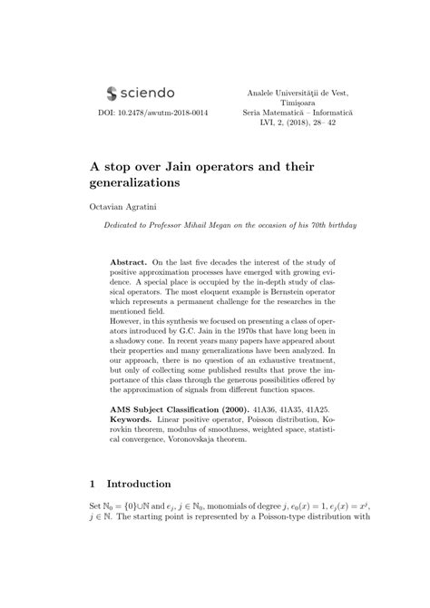 Pdf A Stop Over Jain Operators And Their Generalizations