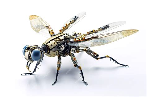 premium ai image image of a dragonfly modified into a electronics robot on a white background