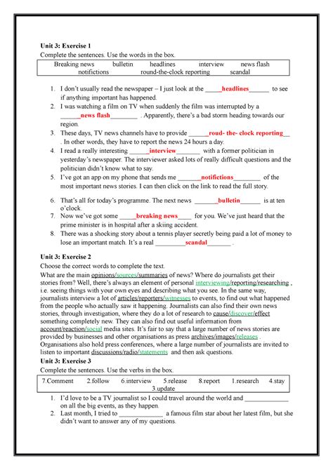 unit 3 grammar vocabulary unit 3 exercise 1 complete the sentences