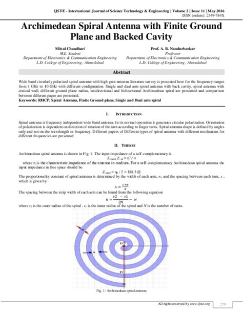 Pdf Archimedean Spiral Antenna With Finite Ground Plane And Backed Cavity