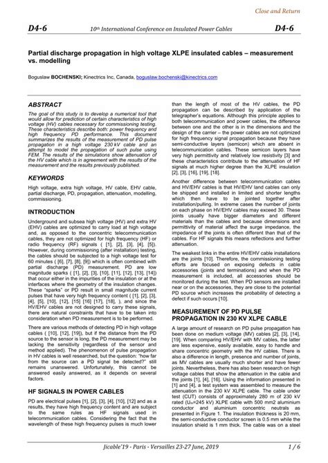Pdf Partial Discharge Propagation In High Voltage Xlpe Dokumentips