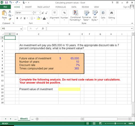 solved el x calculating present values excel formulas data