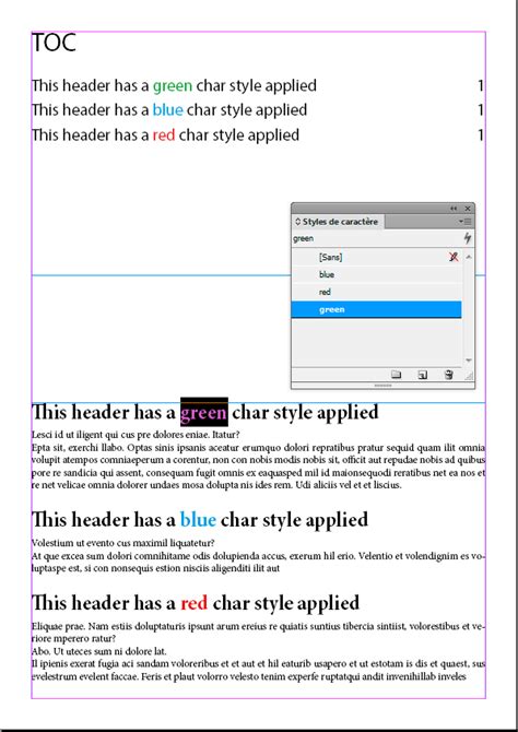 Indesign Toc Character Styles Grabbed From Body Text Graphic Design