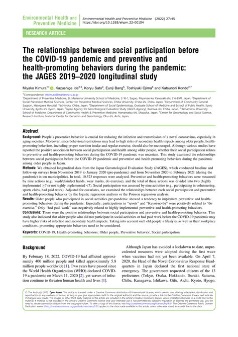 (PDF) The relationships between social participation before the COVID-19 pandemic and preventive ...