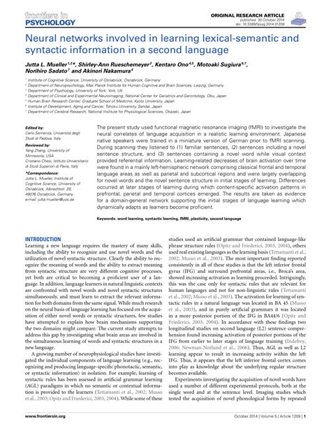 Pdf Neural Networks Involved In Learning Lexical Semantic And