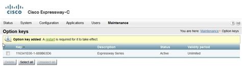 Install An Expressway Series Option Key Via The Web Interface And Cli