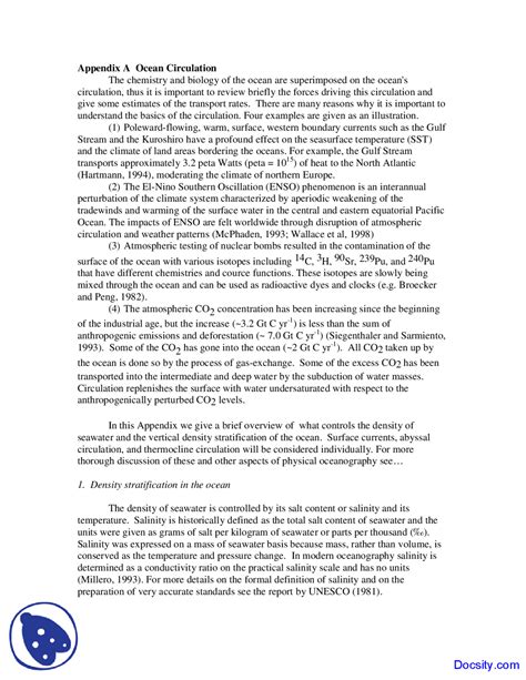 Ocean Circulation Geochemistry I Lecture Notes Docsity