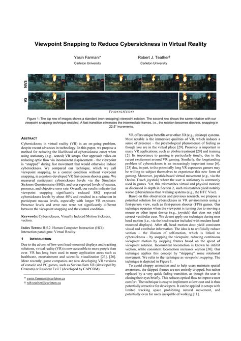 Pdf Viewpoint Snapping To Reduce Cybersickness In Virtual Reality