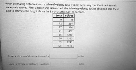 When Estimating Distances From Table Of Velocity Data It Is Not