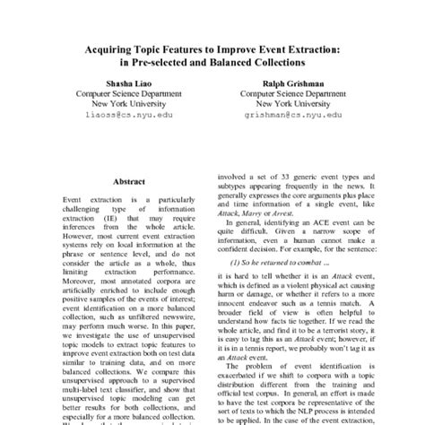 Acquiring Topic Features To Improve Event Extraction In Pre Selected And Balanced Collections