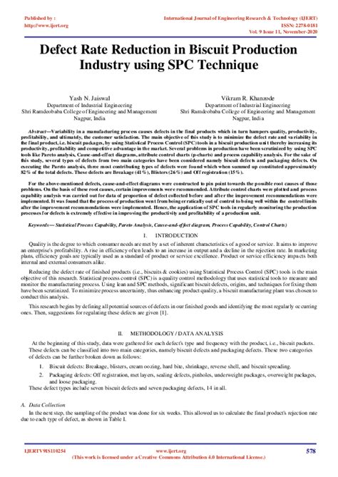 Pdf Defect Rate Reduction In Biscuit Production Industry Using Spc Technique
