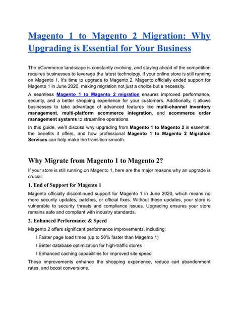 PPT Magento 1 To Magento 2 Migration Why Upgrading Is Essential For Your Business PowerPoint