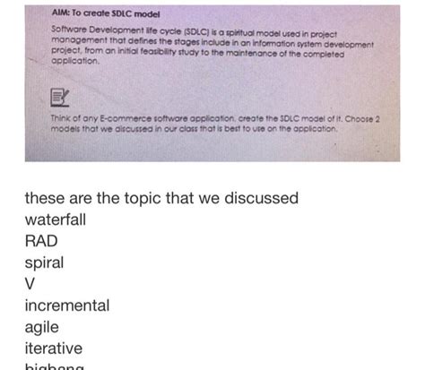 Solved AIM To Create SDLC Model Software Development Life Chegg Com