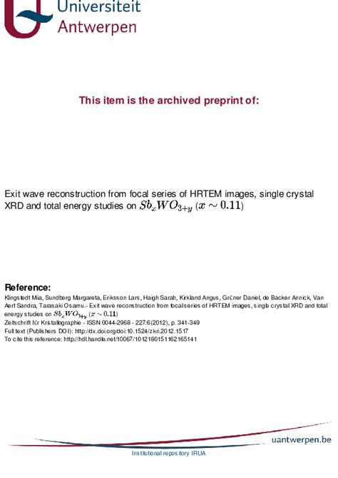 Pdf This Item Is The Archived Preprint Of Exit Wave Reconstruction