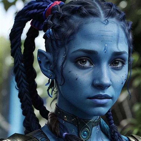 Navi Metkayina From Avatar 2 Blue Skin Long Braided And Curly Hair